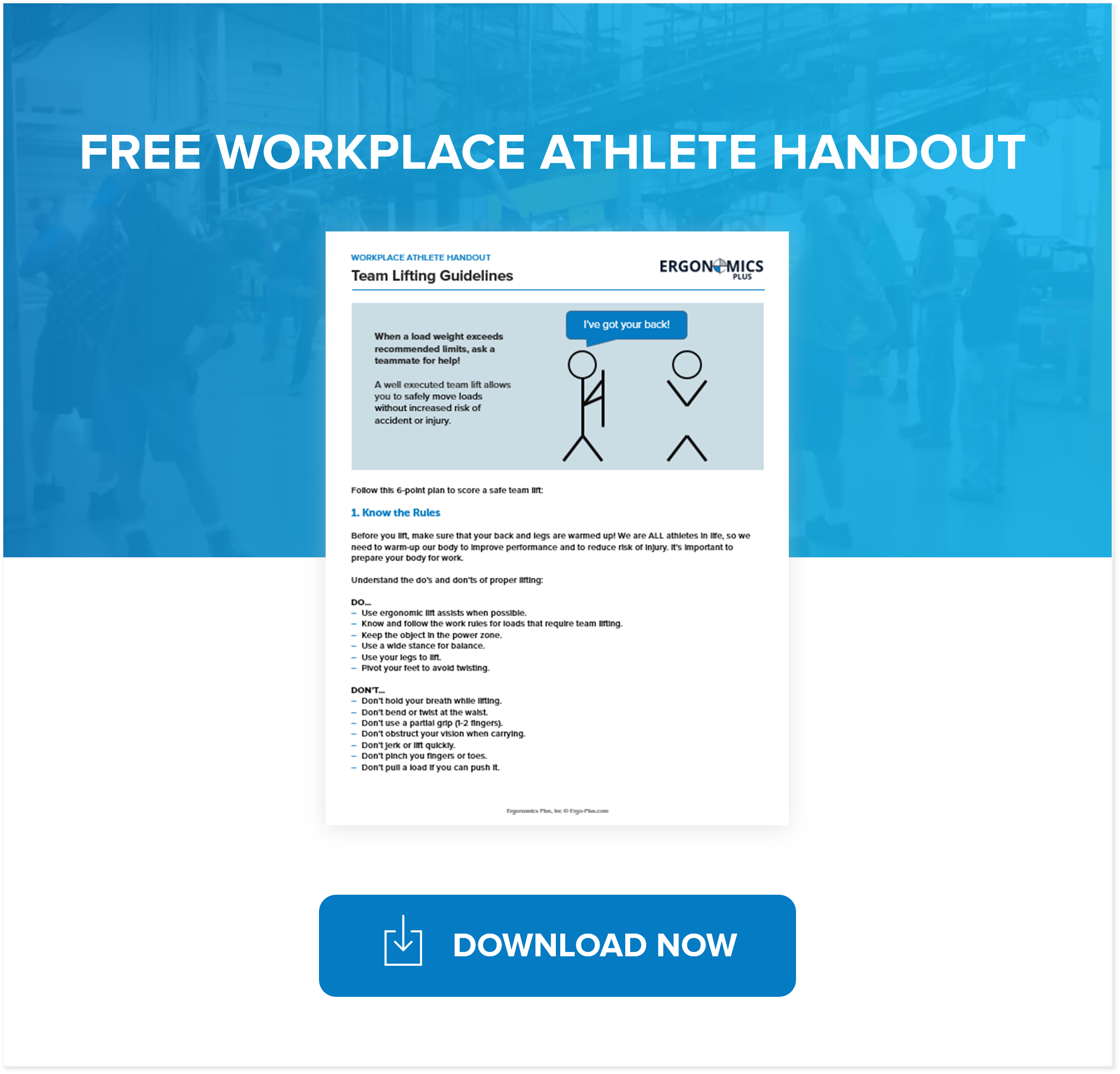 Free Workplace Athlete Handout — Team Lifting Guidelines